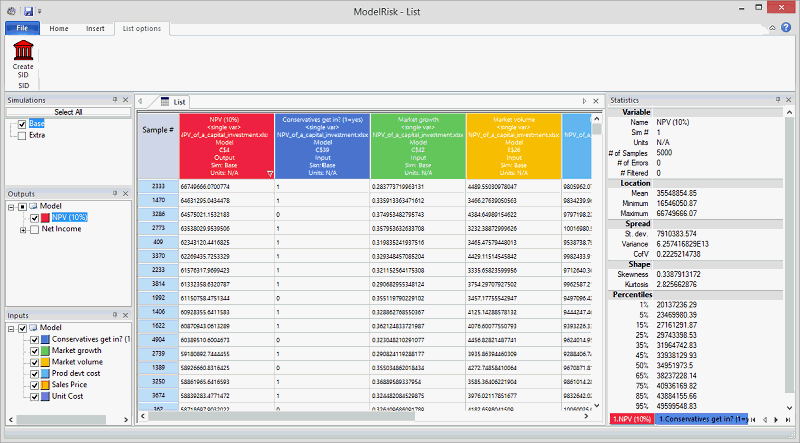 ModelRisk Results Viewer layout | Vose Software